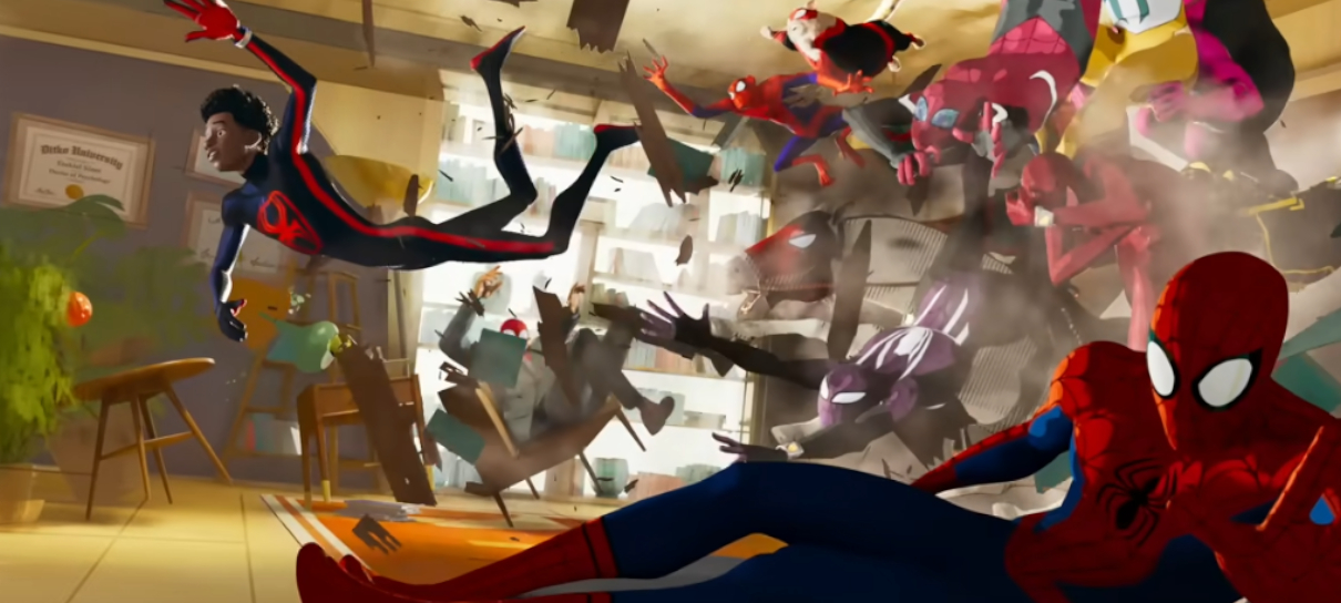 Homens-Aranha perseguem Miles Morales em cena de Aranhaverso 2 - Jovem Nerd